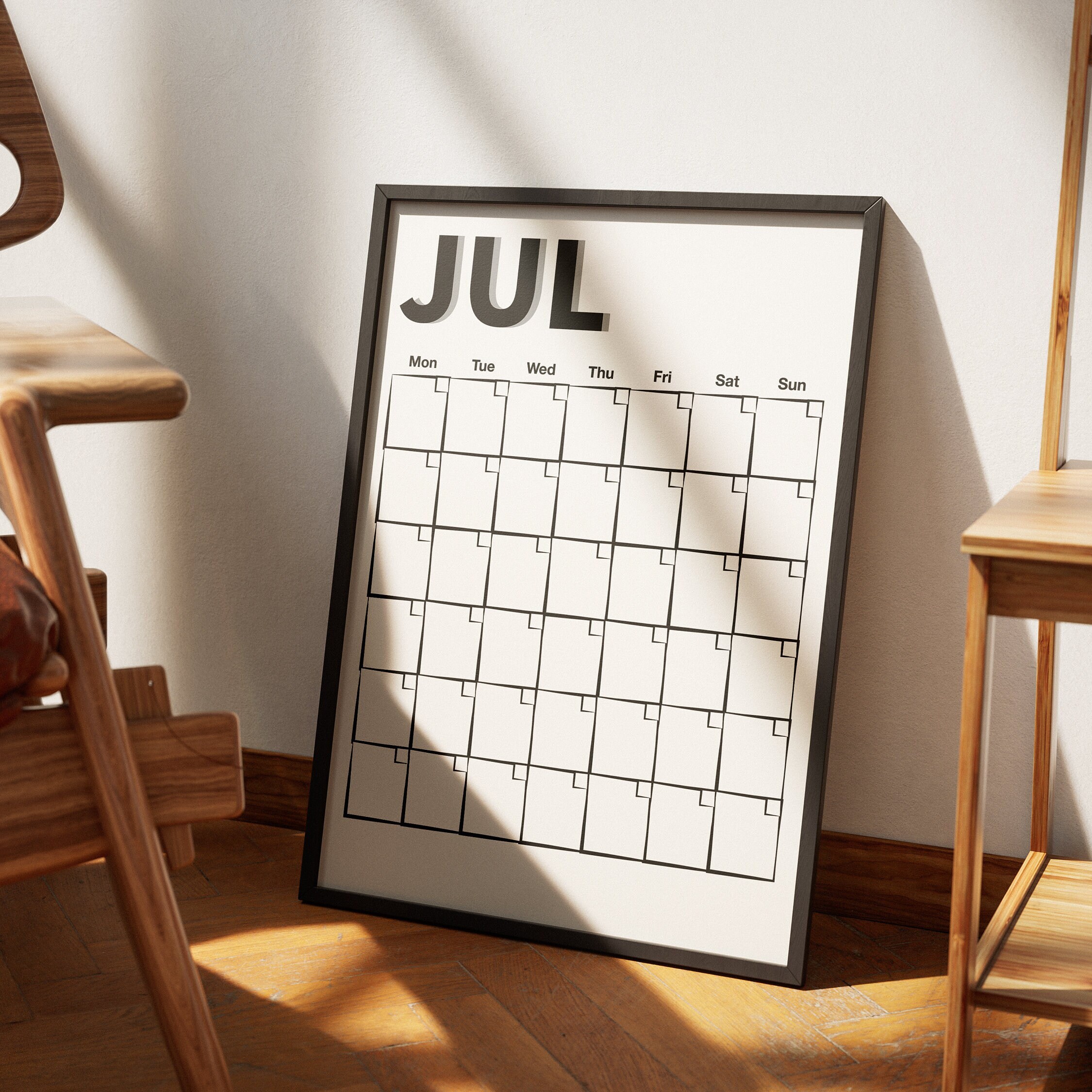 Perpetual Wall Calendar A2/A3/A4. Large Wall Calendar, in Black and ...