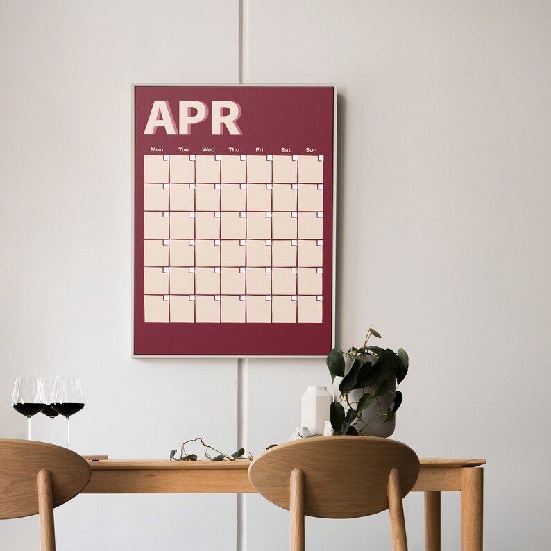 Perpetual Wall Calendar, Wine Red and Oat Milk, Printable PDF - Etsy