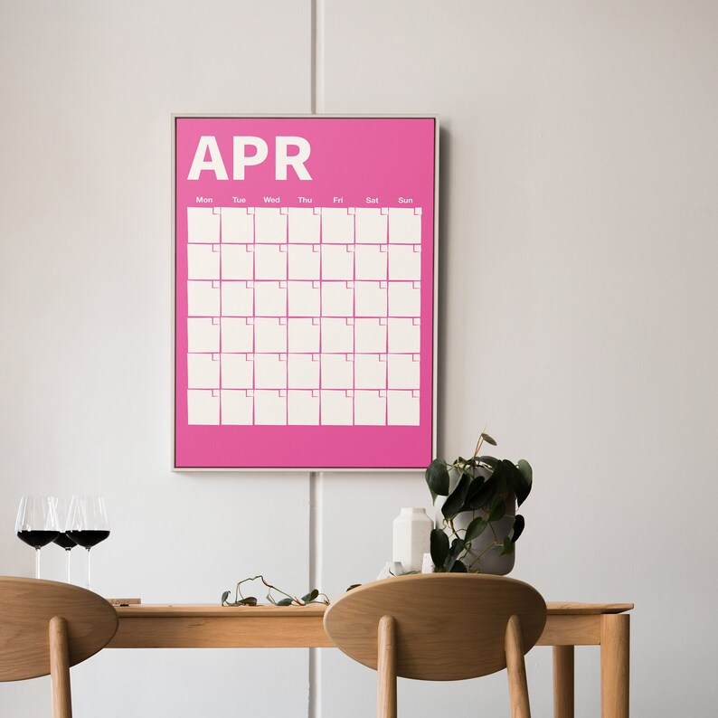 Perpetual Wall Calendar A2/A3/A4. Large Wall Calendar, in Pink, Instant ...