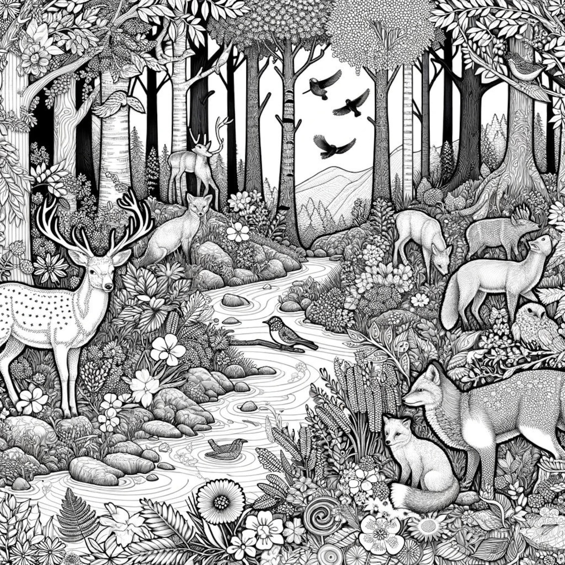 Serene Forest Wildlife Coloring Book - Etsy
