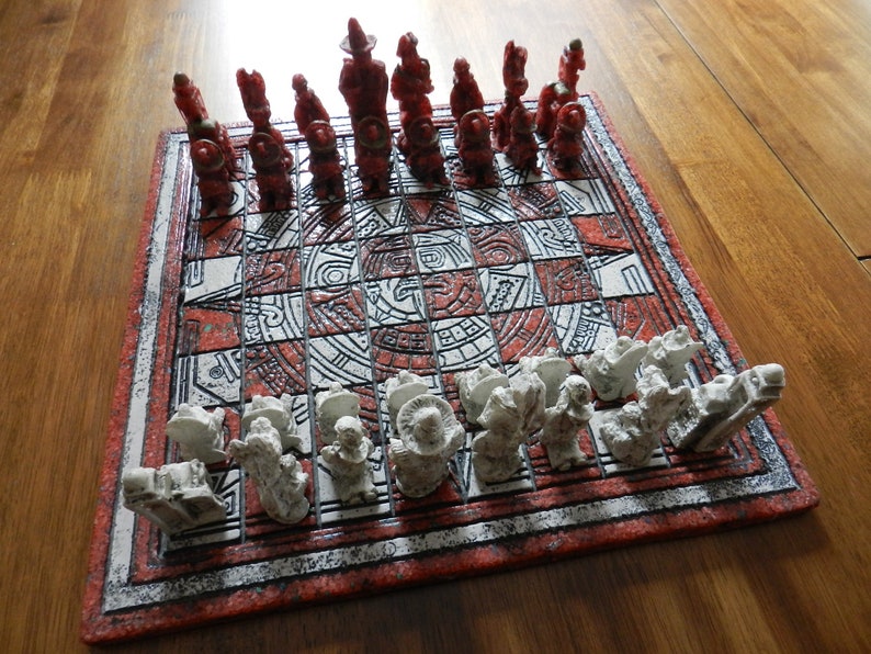 Vintage Mayan/aztec Themed Resin Chess Board and Pieces - Etsy