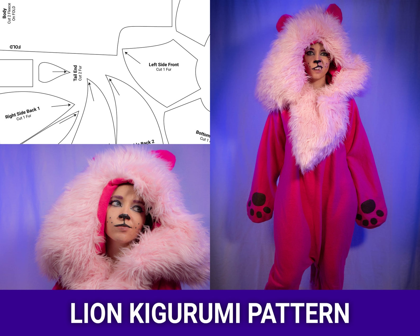 Pink Lion Onsie/ Kigurumi Sewing Pattern - Etsy