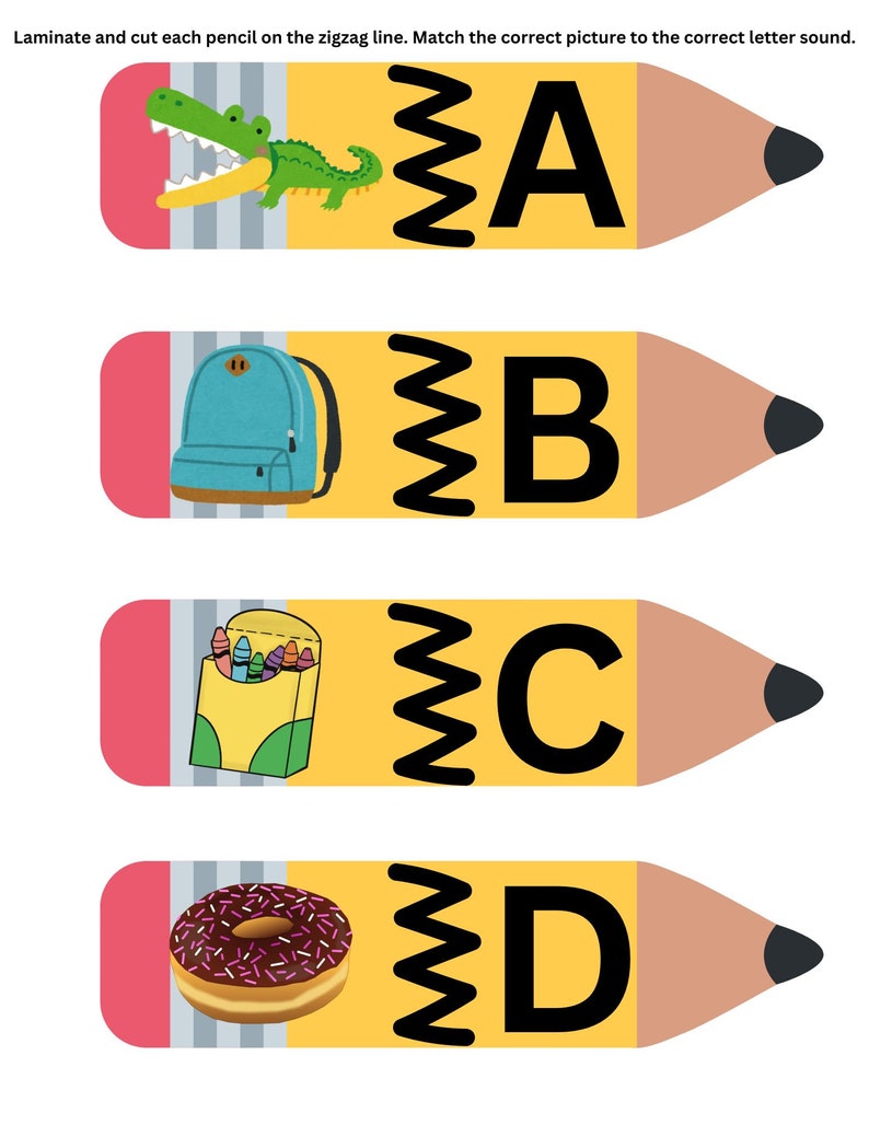 Back to School Pencil Letter Sounds Match Back to School Pencil Letter ...
