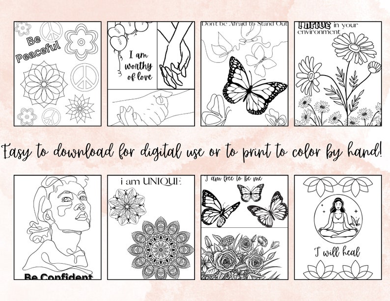 Positivity Coloring Book, Adult Coloring Book, Digital, Printable, PDF ...