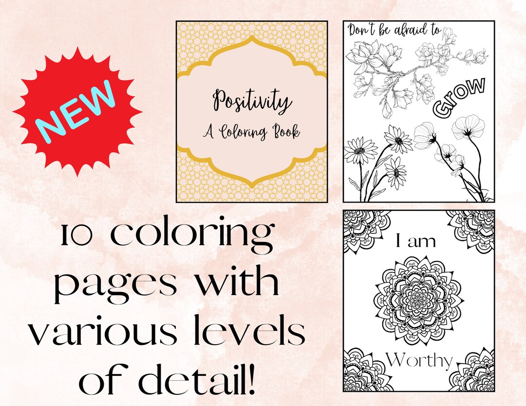 Positivity Coloring Book, Adult Coloring Book, Digital, Printable, PDF ...