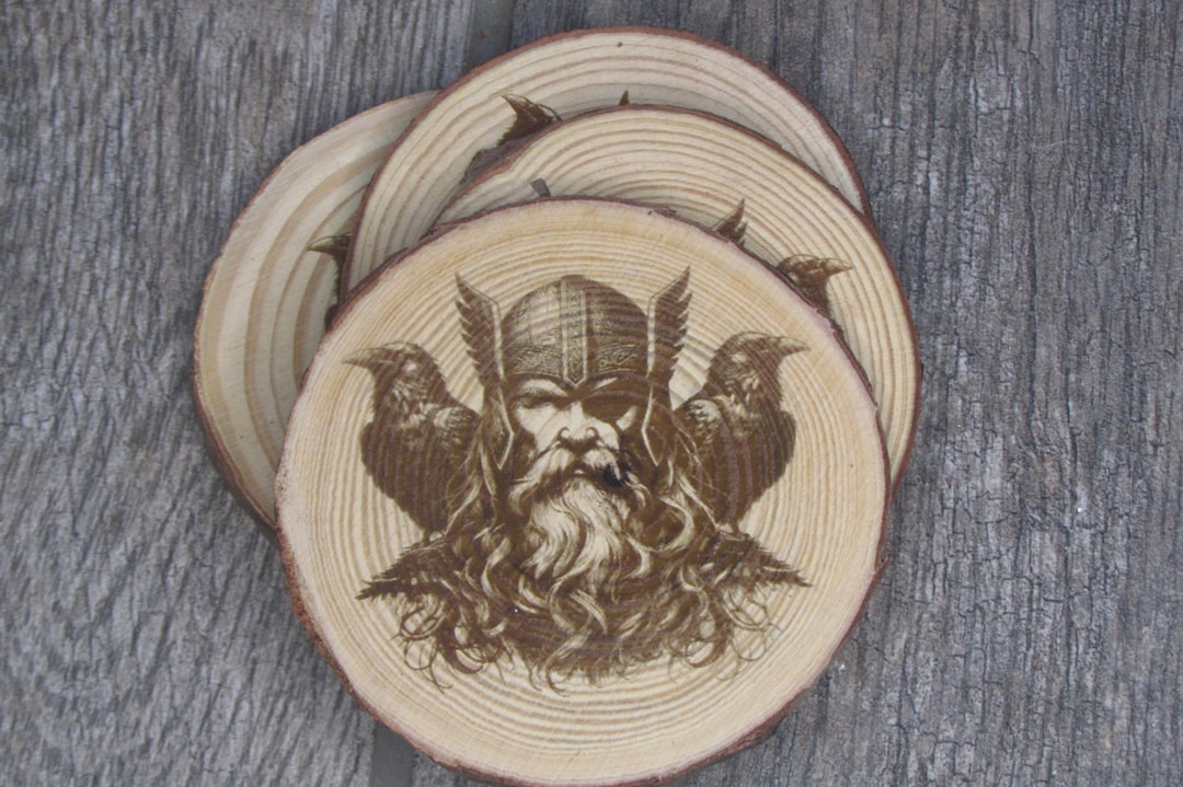 Laser Engraved Wood Coasters With Viking God Odin, Norse Mythology ...