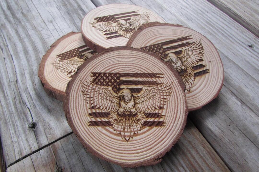 Engraved Wood Coasters, Eagle Design, American Flag Eagle, Patriotic ...