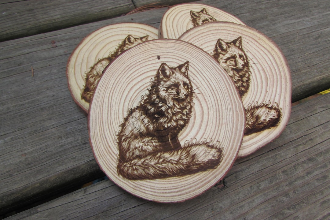 Laser Engraved Fox Wood Coasters, Woodland Drink Coasters - Etsy