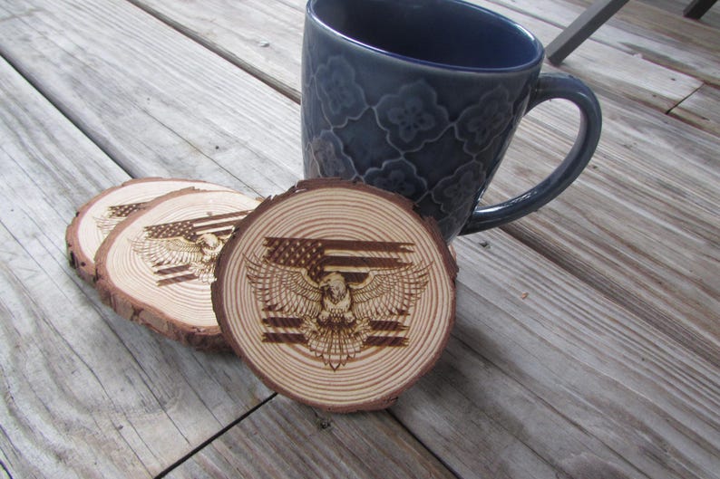 Engraved Wood Coasters, Eagle Design, American Flag Eagle, Patriotic ...