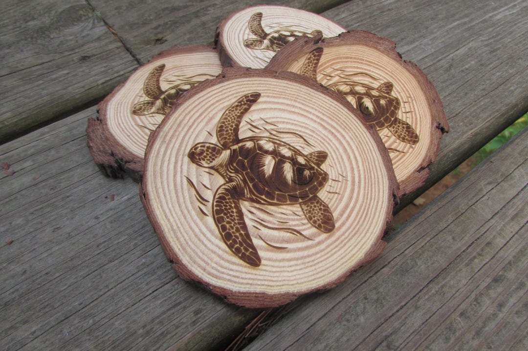 Laser Engraved Sea Turtle Wood Coasters, Coastal Decor, Wooden Coasters ...