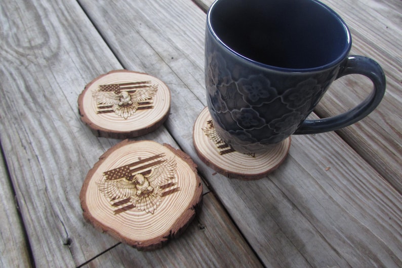 Engraved Wood Coasters, Eagle Design, American Flag Eagle, Patriotic ...