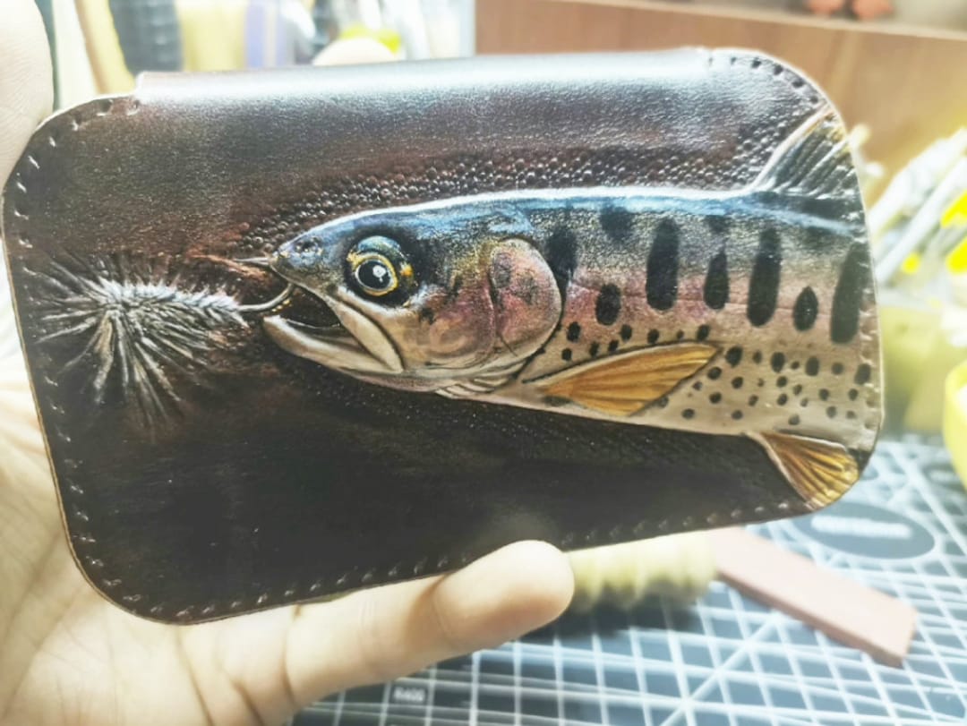 Fly Fishing Pouch Leather Fishing Fly Wallet Painted Leather Fishing ...