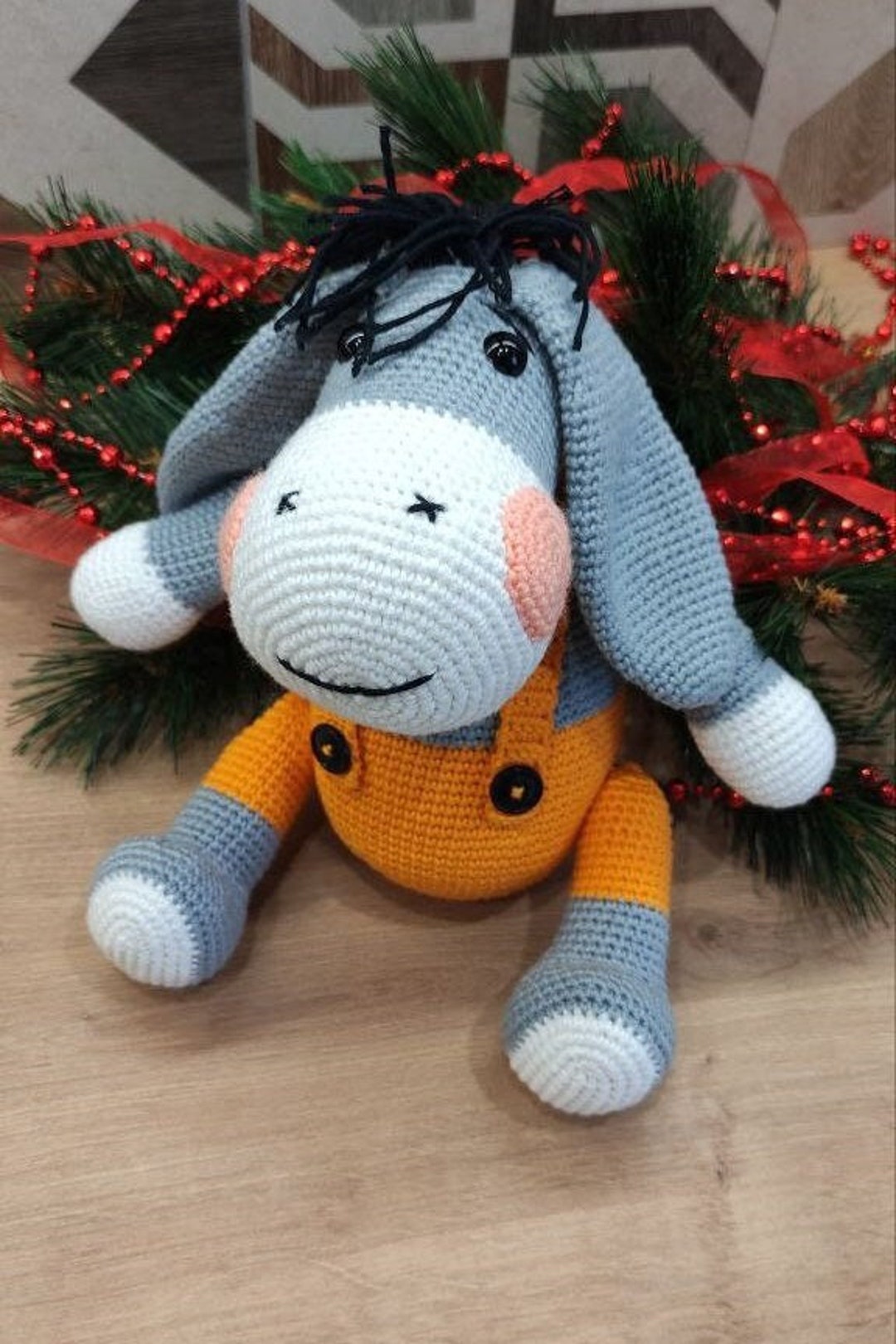 Crochet Donkey in Orange Pants - Amigurumi Donkey Toy - Handmade Donkey Toy - Stuffed Donkey Toy ...