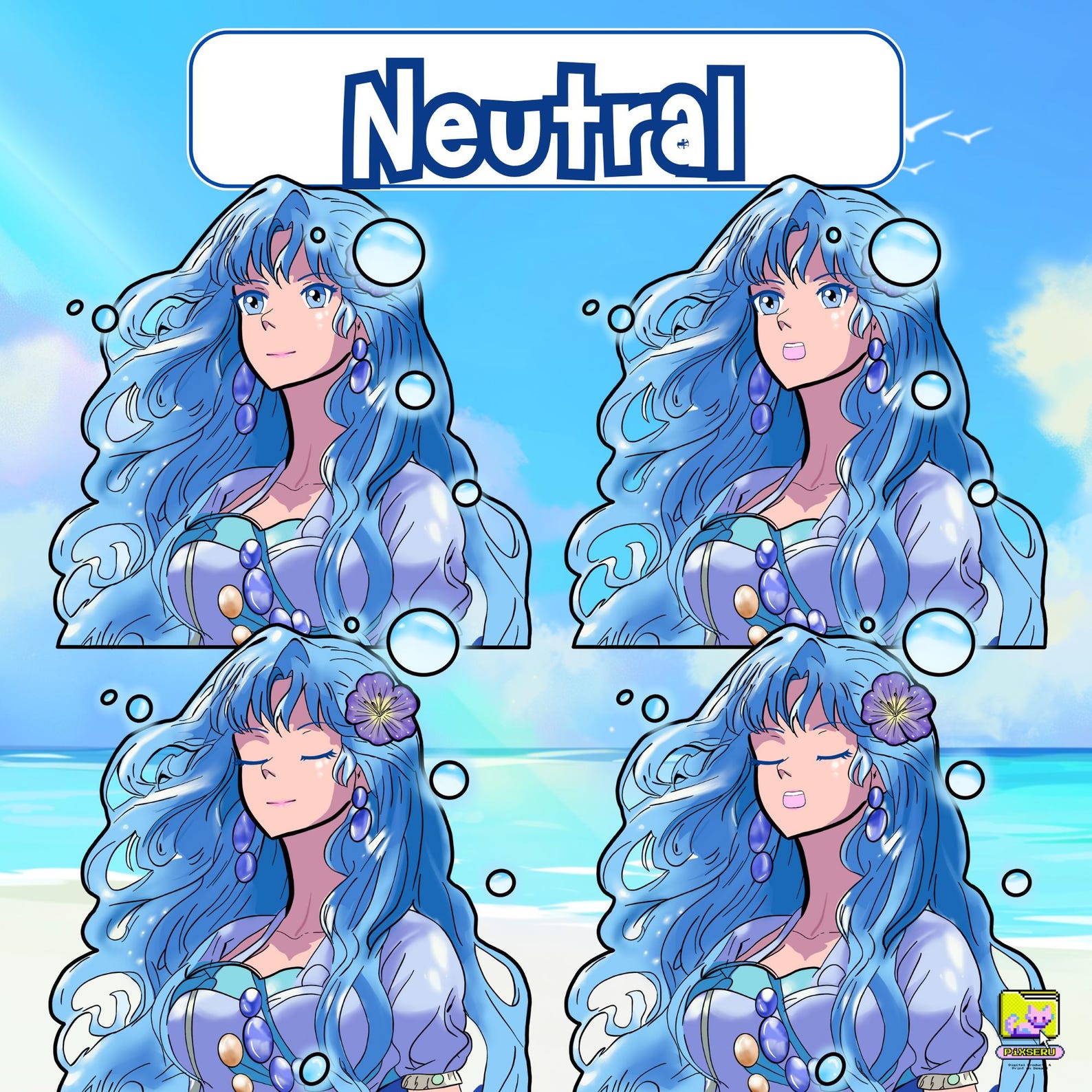 Pngtuber Vtuber Model Blue Maiden Anime-inspired, Neutral, Happy, Sad ...