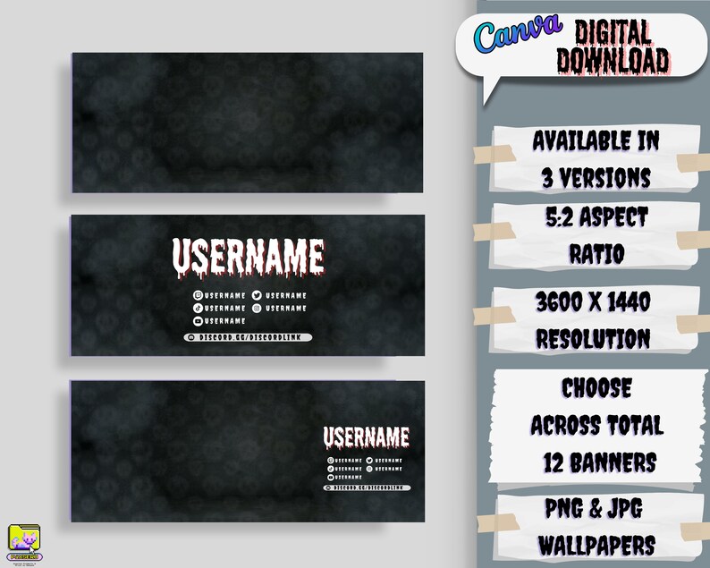 Horror Gaming Custom Twitch Banner, High Resolution, Aesthetic Digital ...