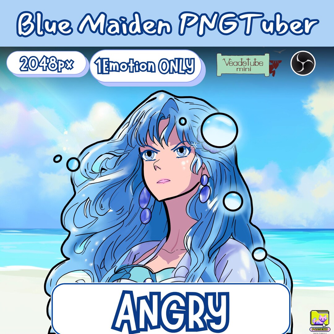 Pngtuber Vtuber Model Blue Maiden Anime-inspired, ANGRY EMOTION ONLY ...