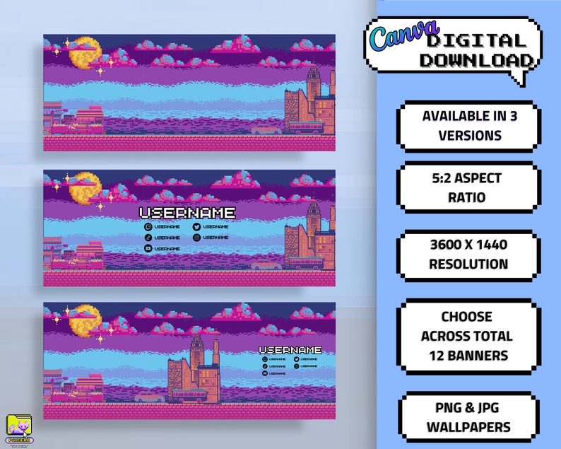 Pixel City Gaming Custom Twitch Banner, High Resolution, Aesthetic ...