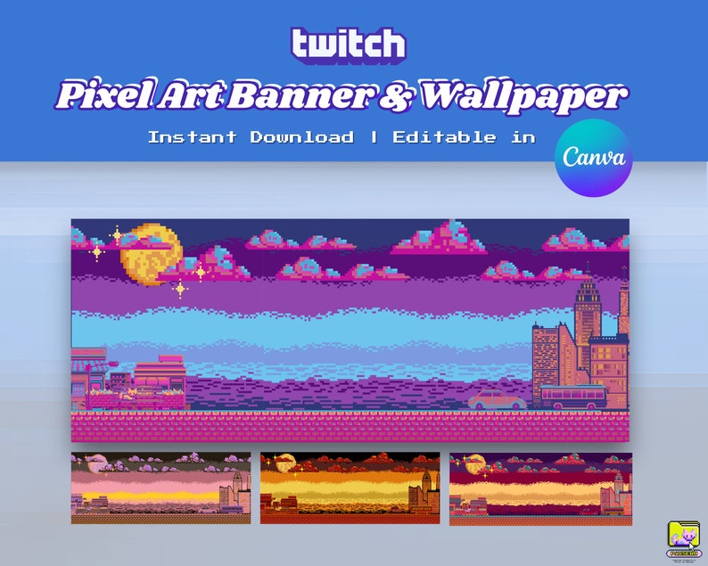 Pixel City Gaming Custom Twitch Banner, High Resolution, Aesthetic ...