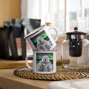 Polar Bear Enamel Mug: Arctic Northern Lights Camping Cup - Etsy
