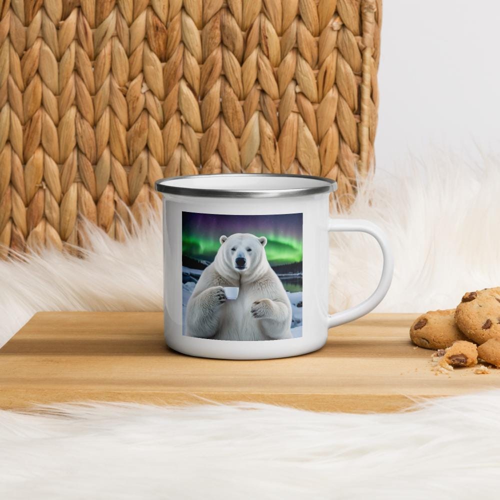 Polar Bear Enamel Mug: Arctic Northern Lights Camping Cup - Etsy