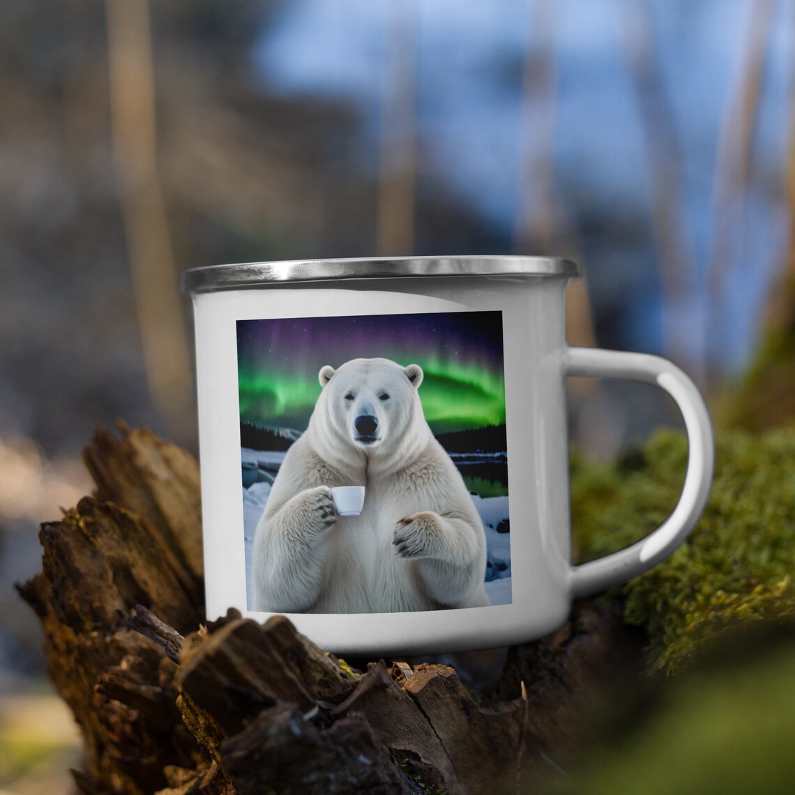 Polar Bear Enamel Mug: Arctic Northern Lights Camping Cup - Etsy