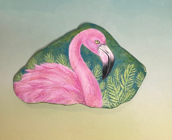 Pink Flamingo Painted Rock Gift Paperweight Painting | Etsy