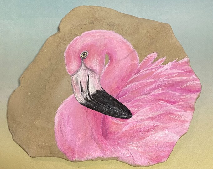 A Rare Shaped Stone Transformed in a Pink Flamingo! Rock Painting Art ...