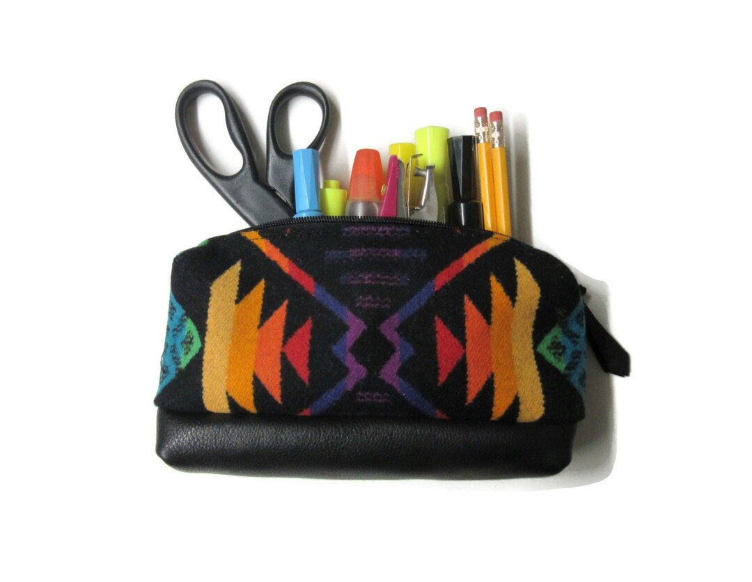 Office Desk Organizer Black Leather Large Zippered Pouch - Etsy
