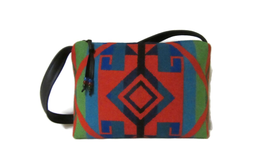 Purse Shoulder Bag Black Leather Strap Possibly Cross Body Colorful ...