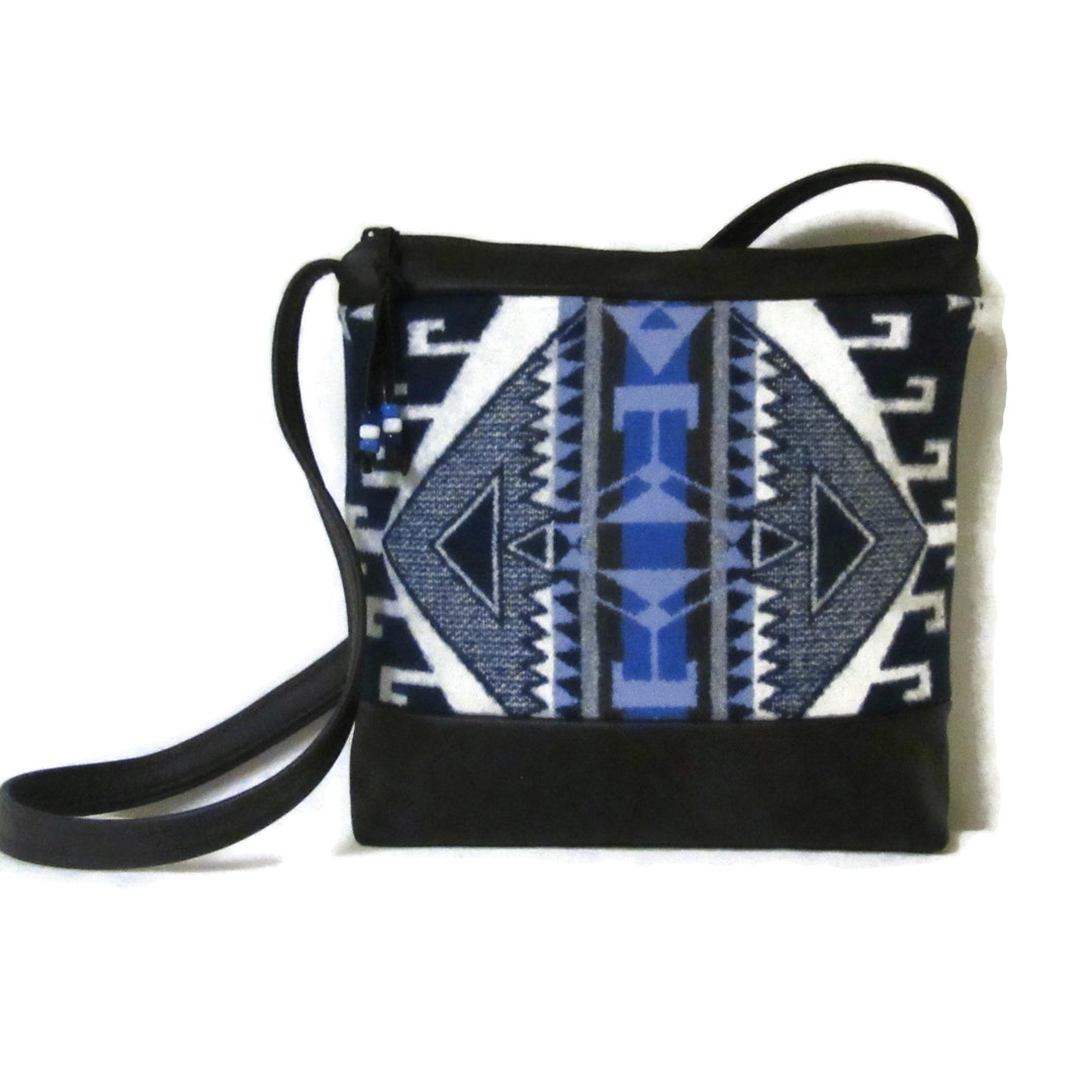 Shoulder Bag Purse Black Leather Trailhead Blue Blanket Wool From ...