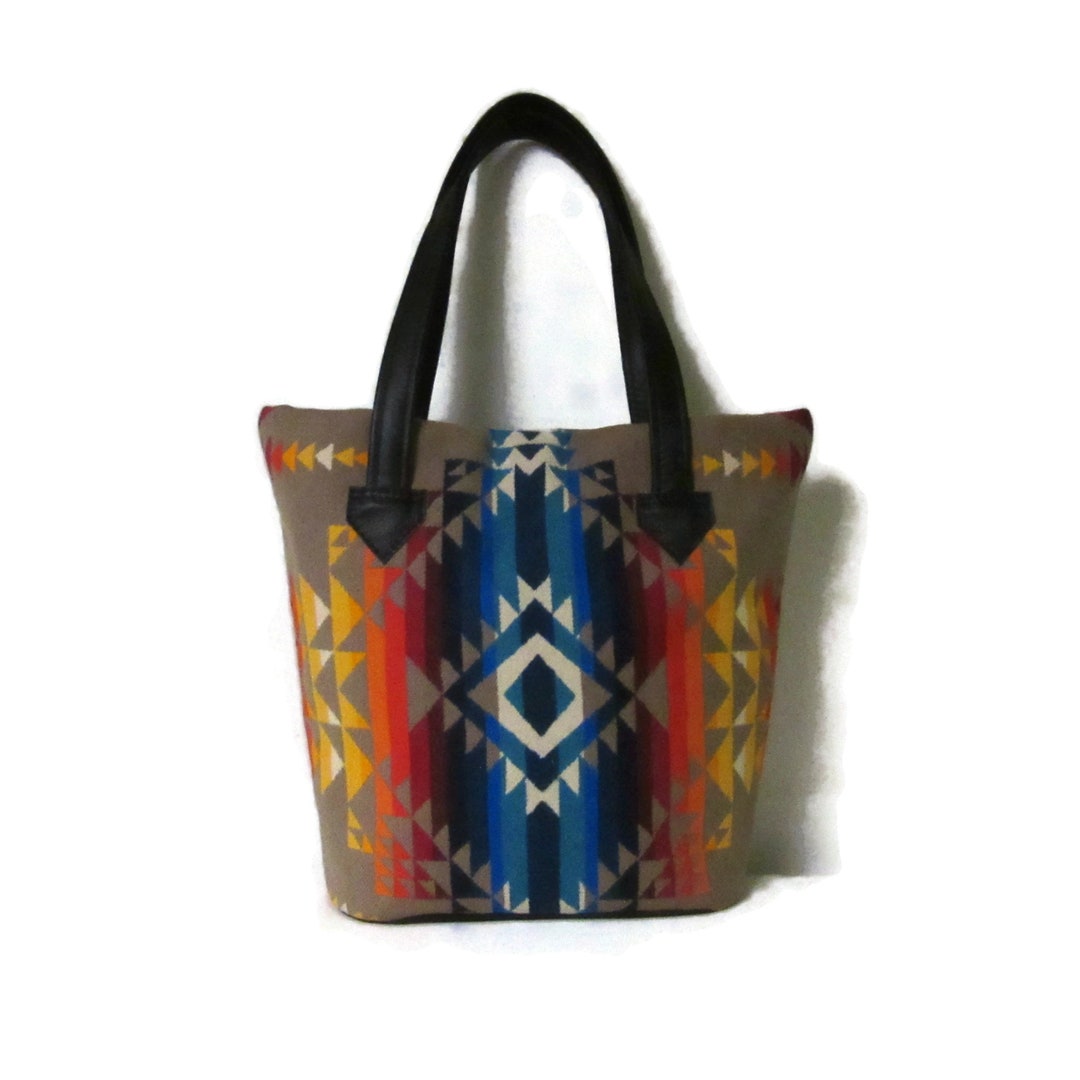 Tote Bag Bucket Bag Purse Black Leather 5 Pockets Pilot Rock Blanket ...