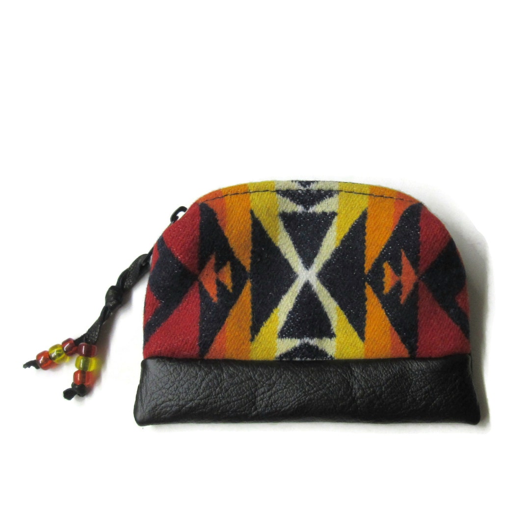 Coin Purse Make up Pouch Clutch Bag Leather Zippered Pouch Blanket Wool ...