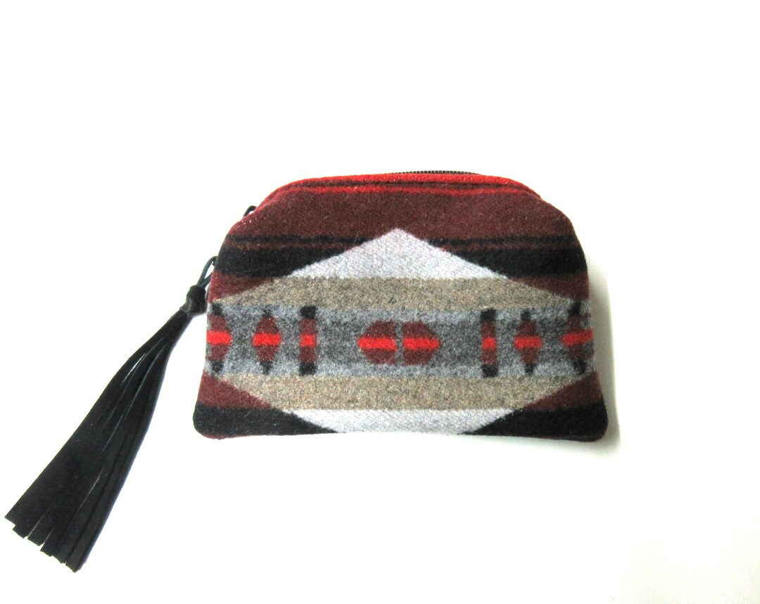 Pouch Coin Purse Change Purse Zippered Black Fringed Leather Blanket ...