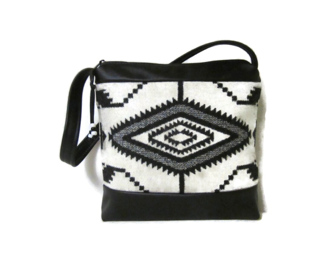 Shoulder Bag Purse Handbag Black Leather Tsi Mayo Blanket Wool From ...