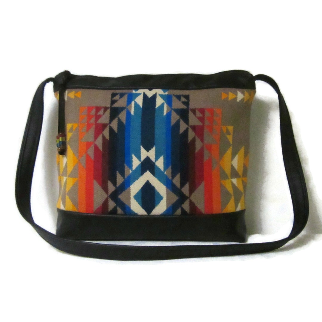 Shoulder Bag Purse Black Leather Pilot Rock Blanket Wool From Pendleton ...