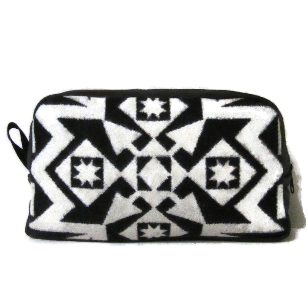 Pendleton Wool Fabric & Leather Dopp Bag: Aztec Toiletry Case - Etsy