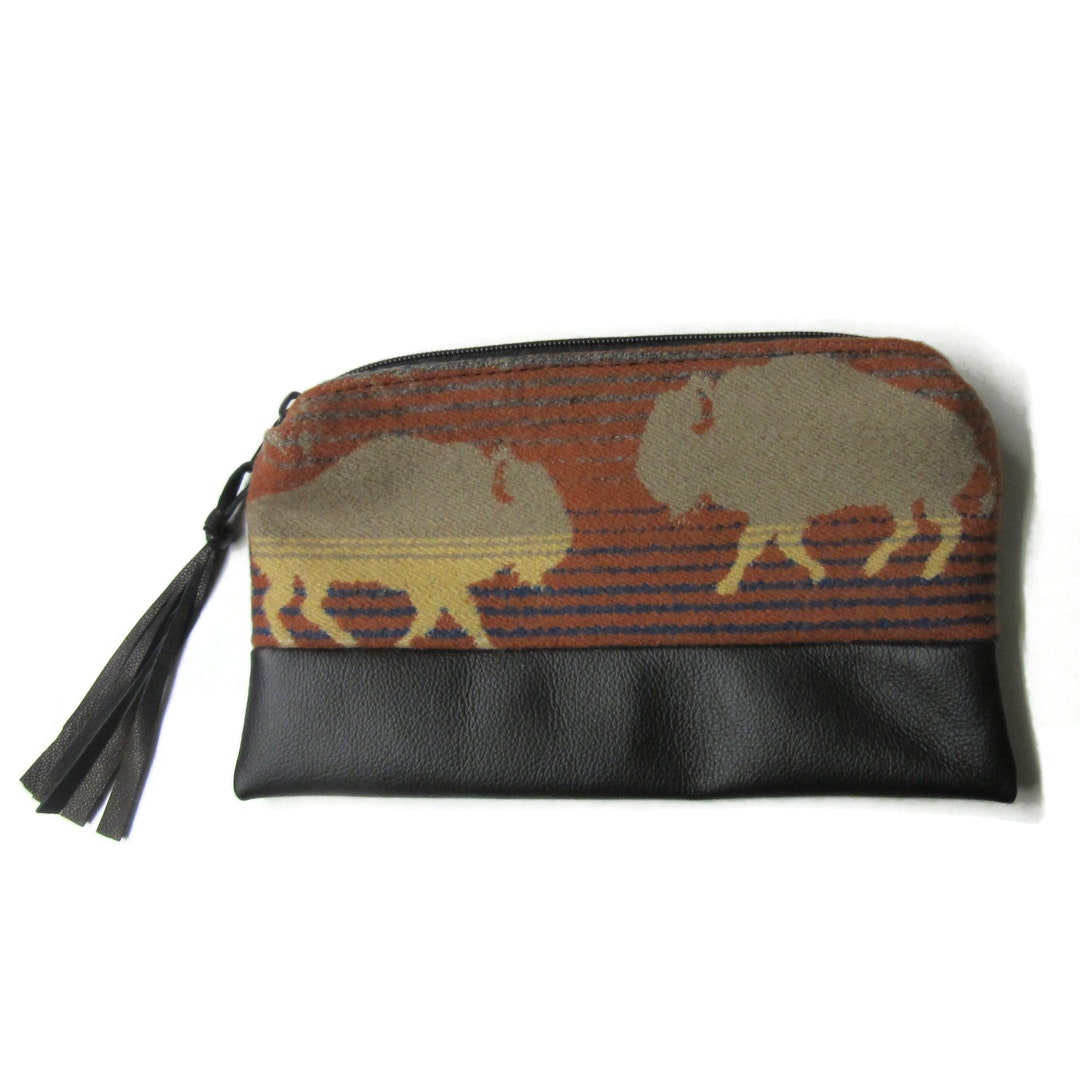 Zippered Brown Leather Buffalo Pouch Pencil Case Cosmetic Bag - Etsy