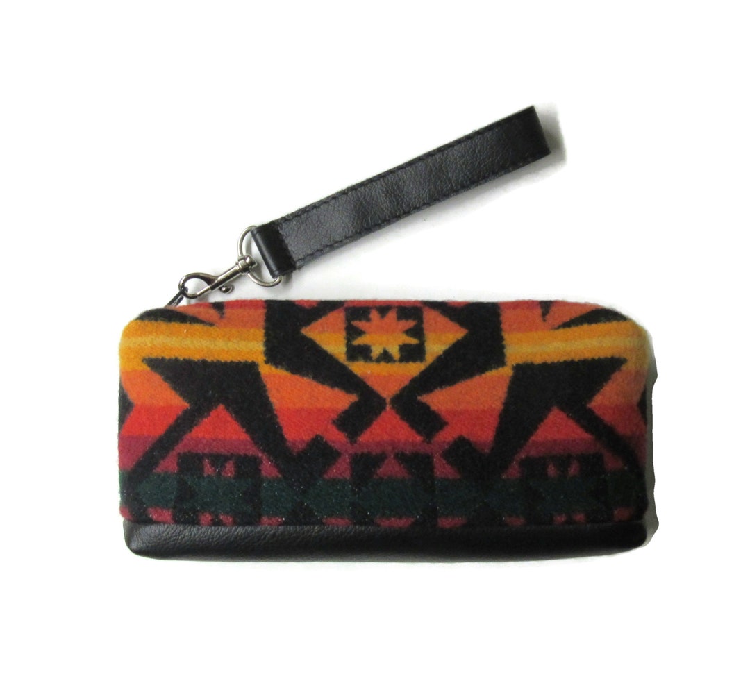 Wrist Bag Clutch Purse Blanket Wool Fabric From Pendleton Soft Black ...