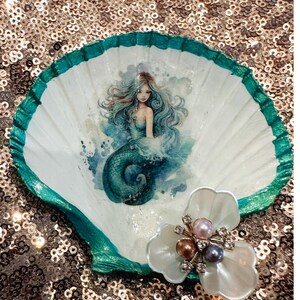 Mermaid Decoupaged Shell Trinket Ring Dish - Etsy