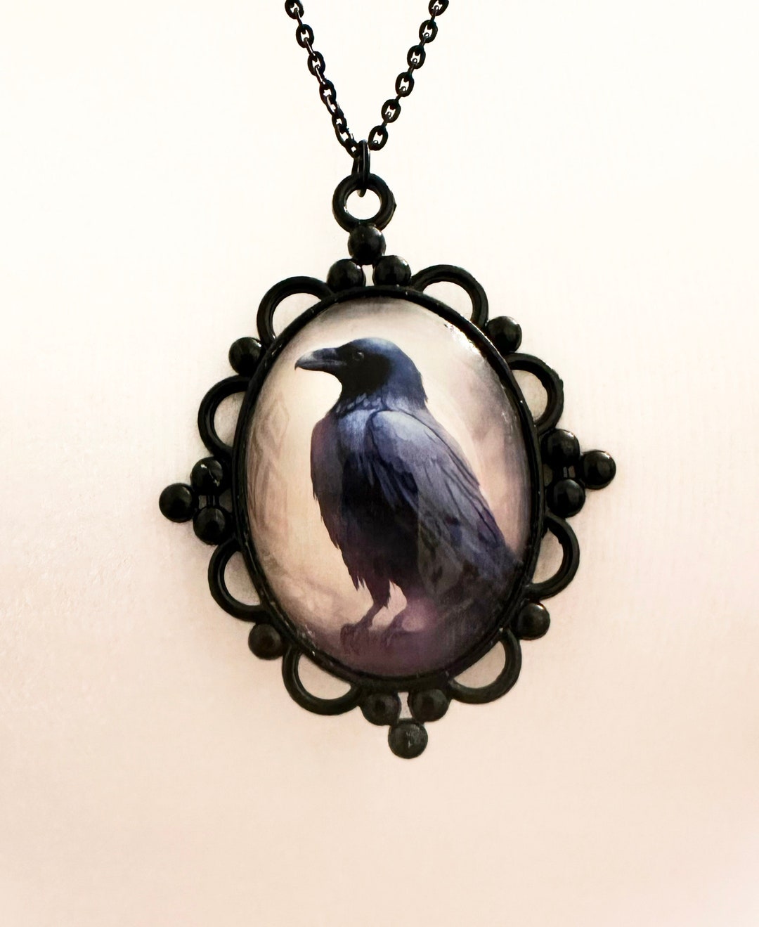 The Raven Edgar Allen Poe Tower of London Cabochon Pendant Black Finish ...