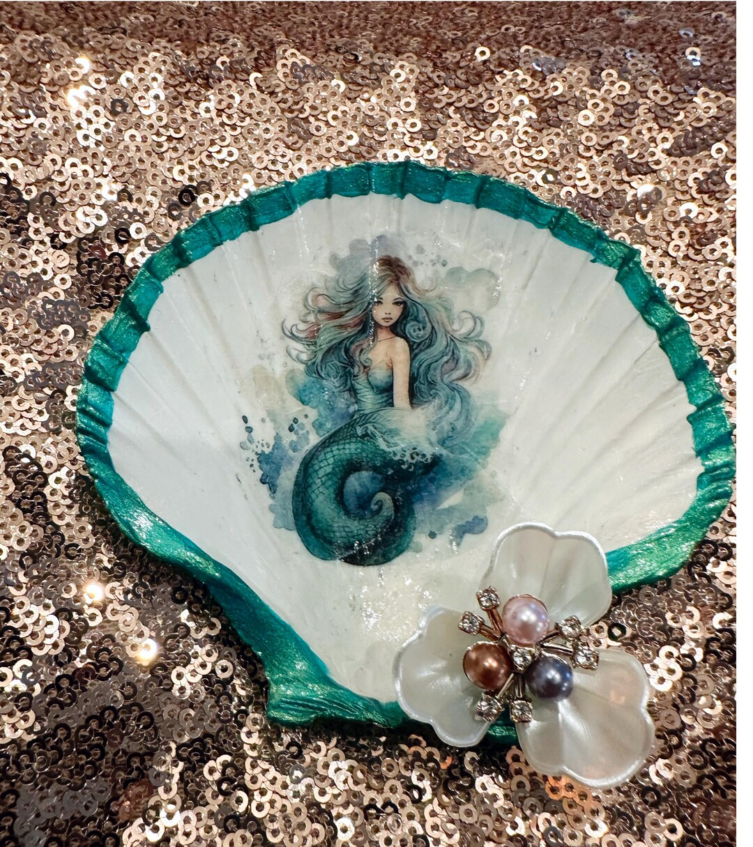 Mermaid Decoupaged Shell Trinket Ring Dish - Etsy