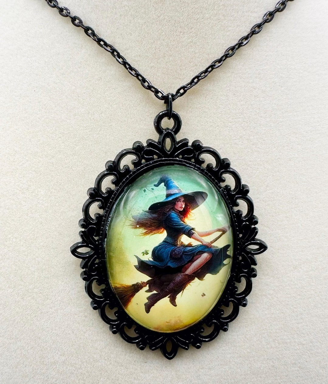 Pretty Witch Flying on a Broom Pendant - Etsy