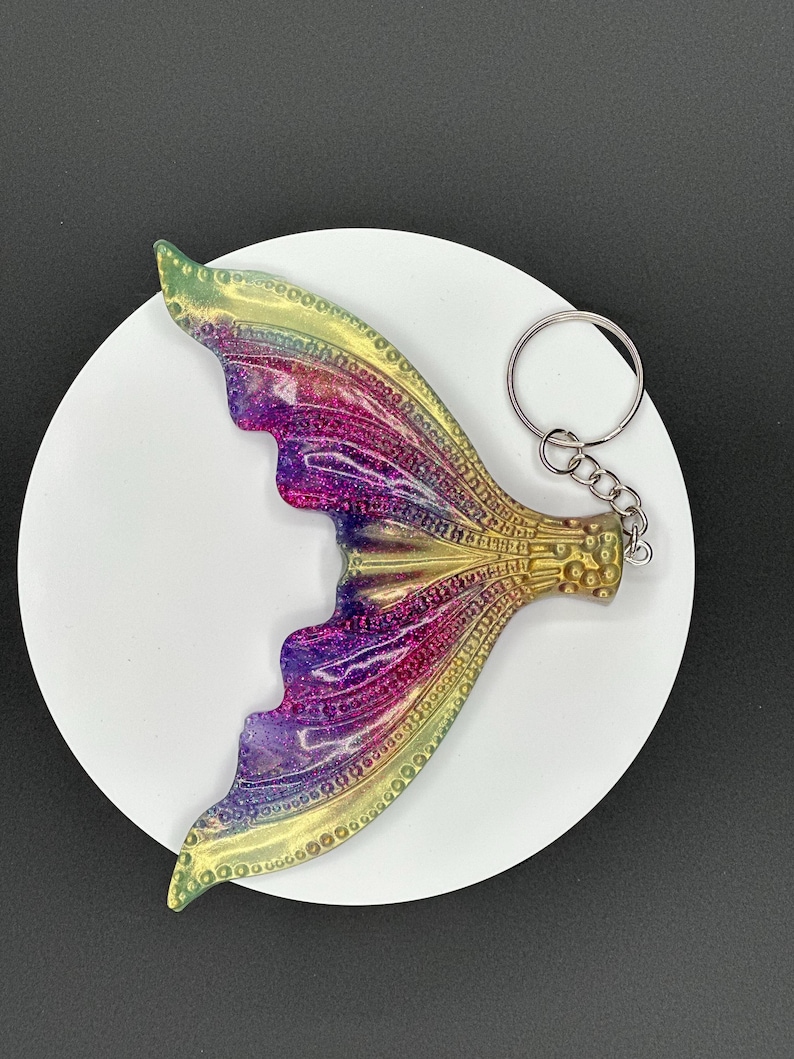 Handmade Mermaid Tail Keychain – Resin Glitter Key Ring – Ocean ...