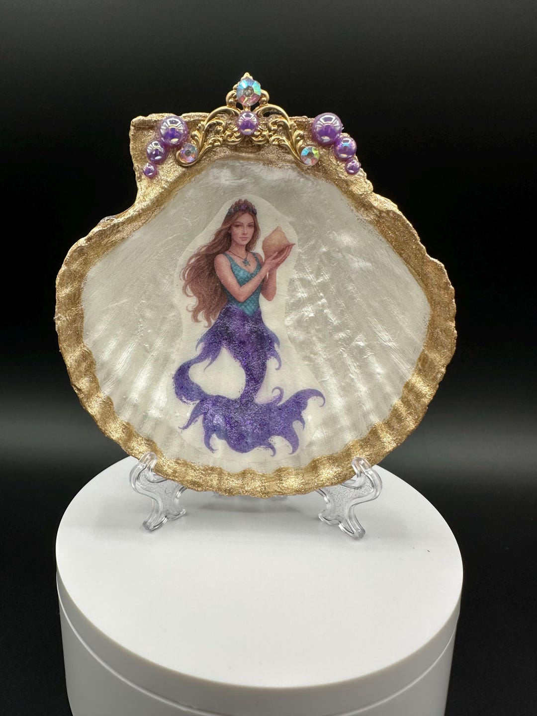 Hand-painted Mermaid Scallop Shell Trinket Dish Ring Dish: Coastal ...