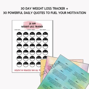 30 Day Weight Loss Tracker Printable, Daily Inspirational Motivational ...