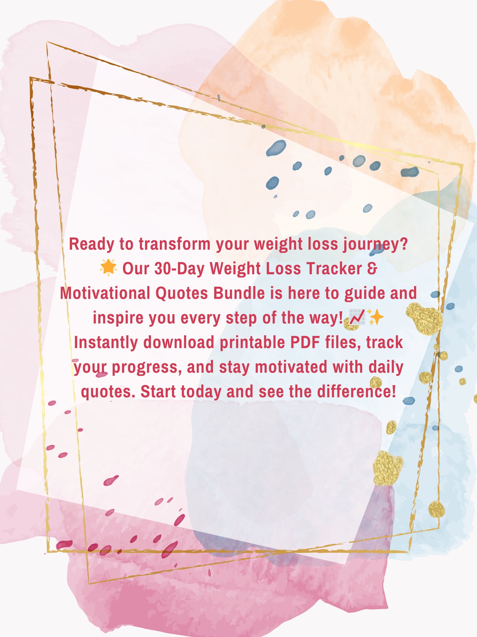 30 Day Weight Loss Tracker Printable, Daily Inspirational Motivational ...