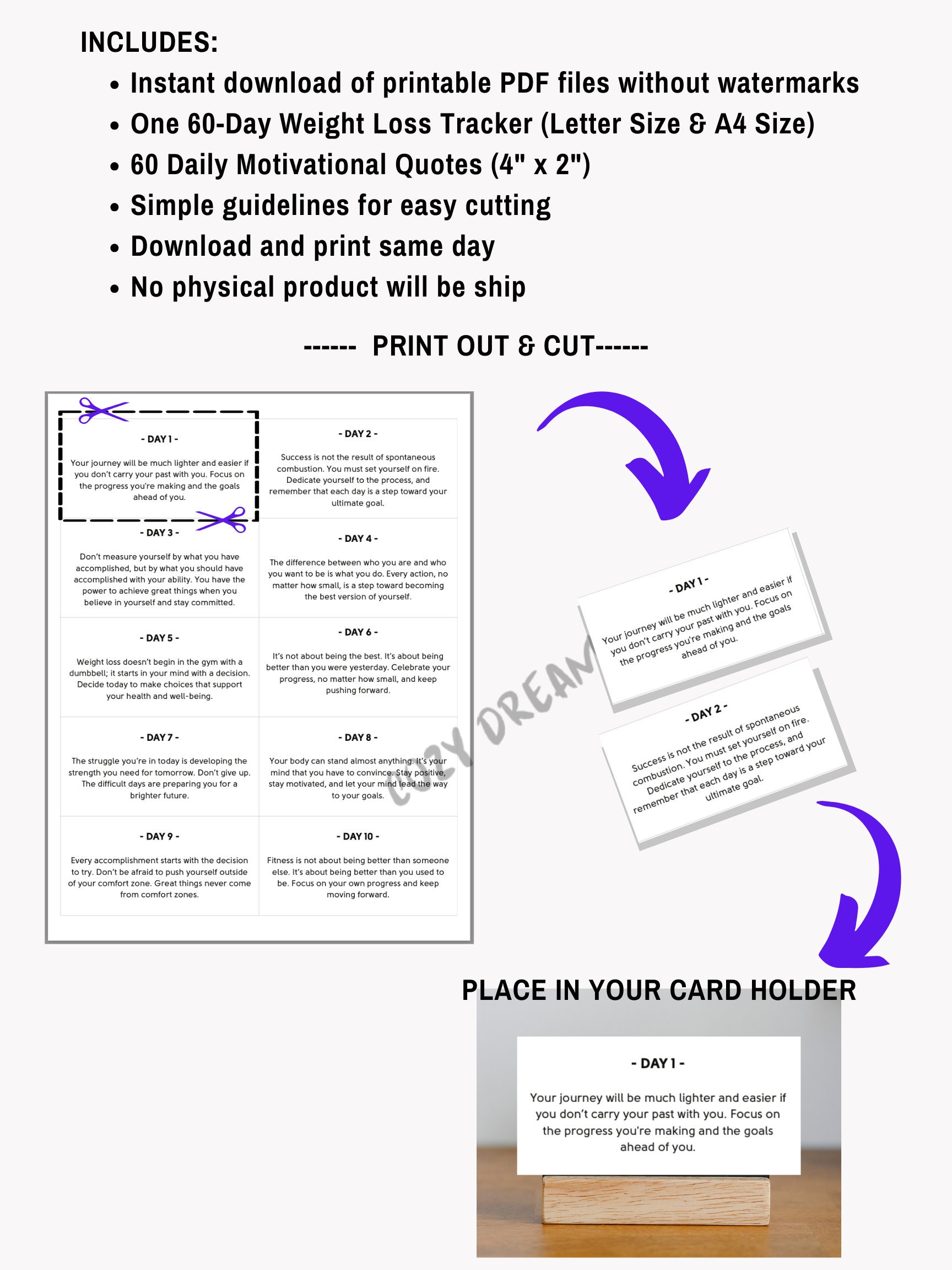60 Day Weight Loss Tracker Printable, Daily Inspirational Motivational ...