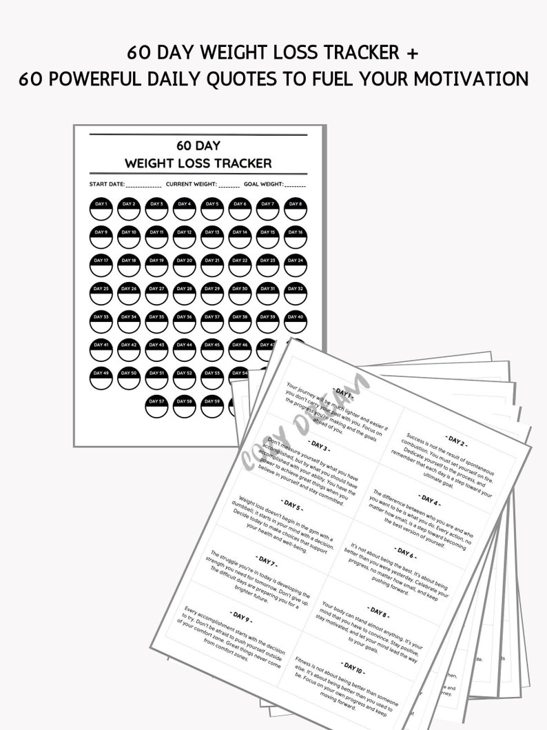 60 Day Weight Loss Tracker Printable, Daily Inspirational Motivational ...
