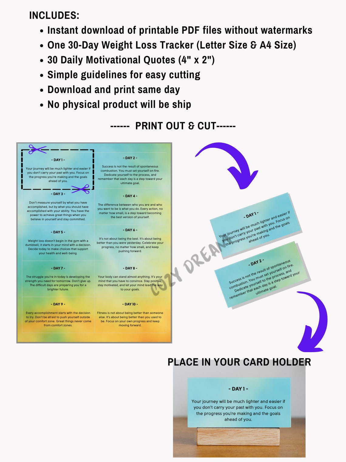 30 Day Weight Loss Tracker Printable, Daily Inspirational Motivational ...