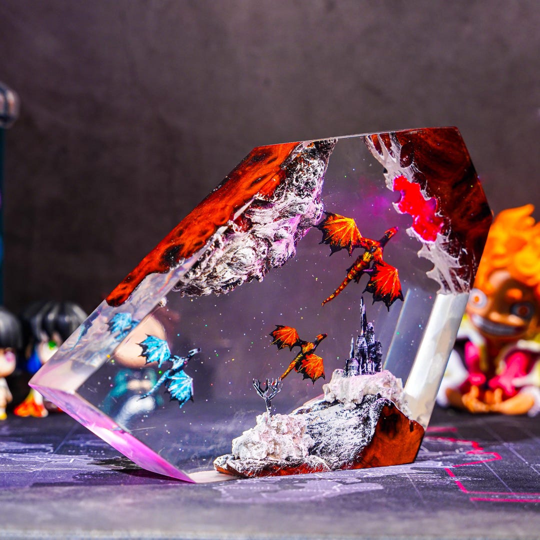 Epic Dragon and Castle Resin Diorama, Mystical Fantasy Art Sculpture ...